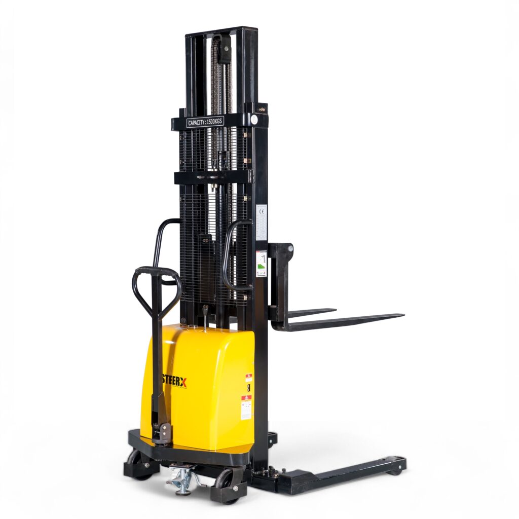 Heavy-Duty Semi Electric Straddle Leg Stacker 1500kg 2500mm Dubai | SteerX